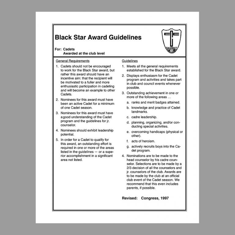 Black Star Award Guidelines – Shop Cadets