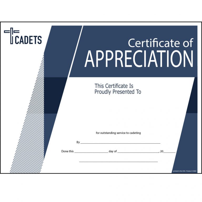 Certificate of Appreciation – Cadeting – Shop Cadets
