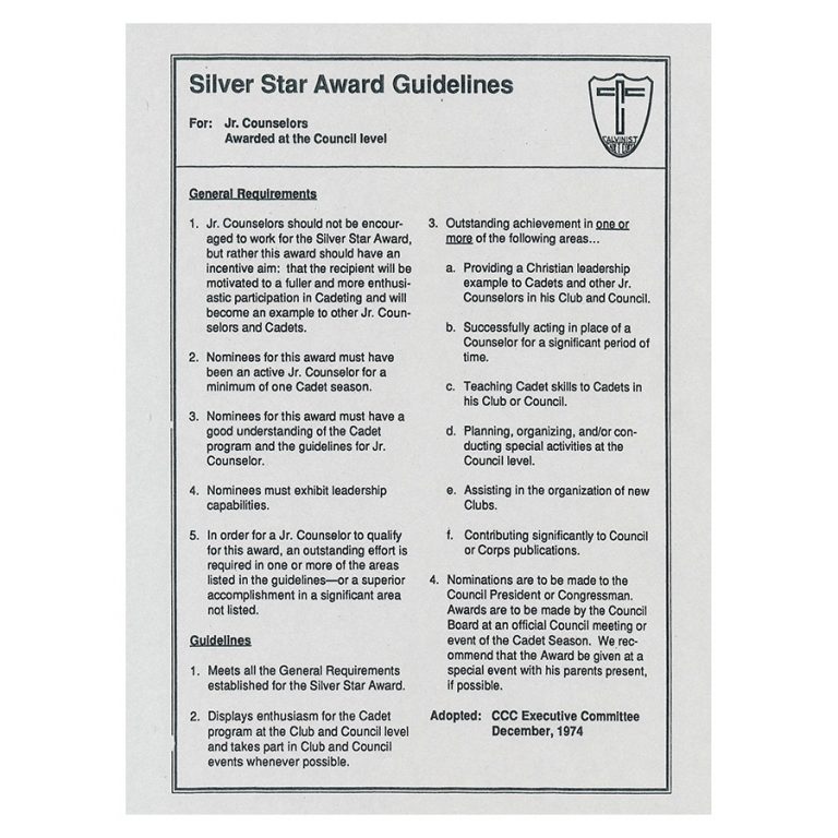 Silver Star Award Guidelines – Shop Cadets
