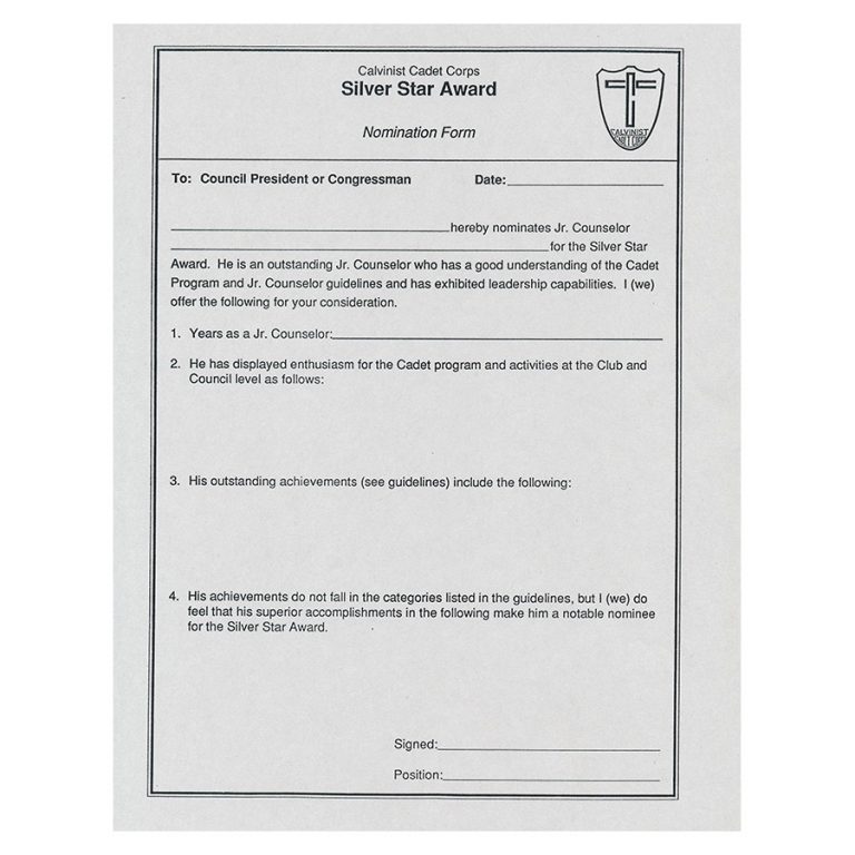 Silver Star Award Nomination Form – Shop Cadets